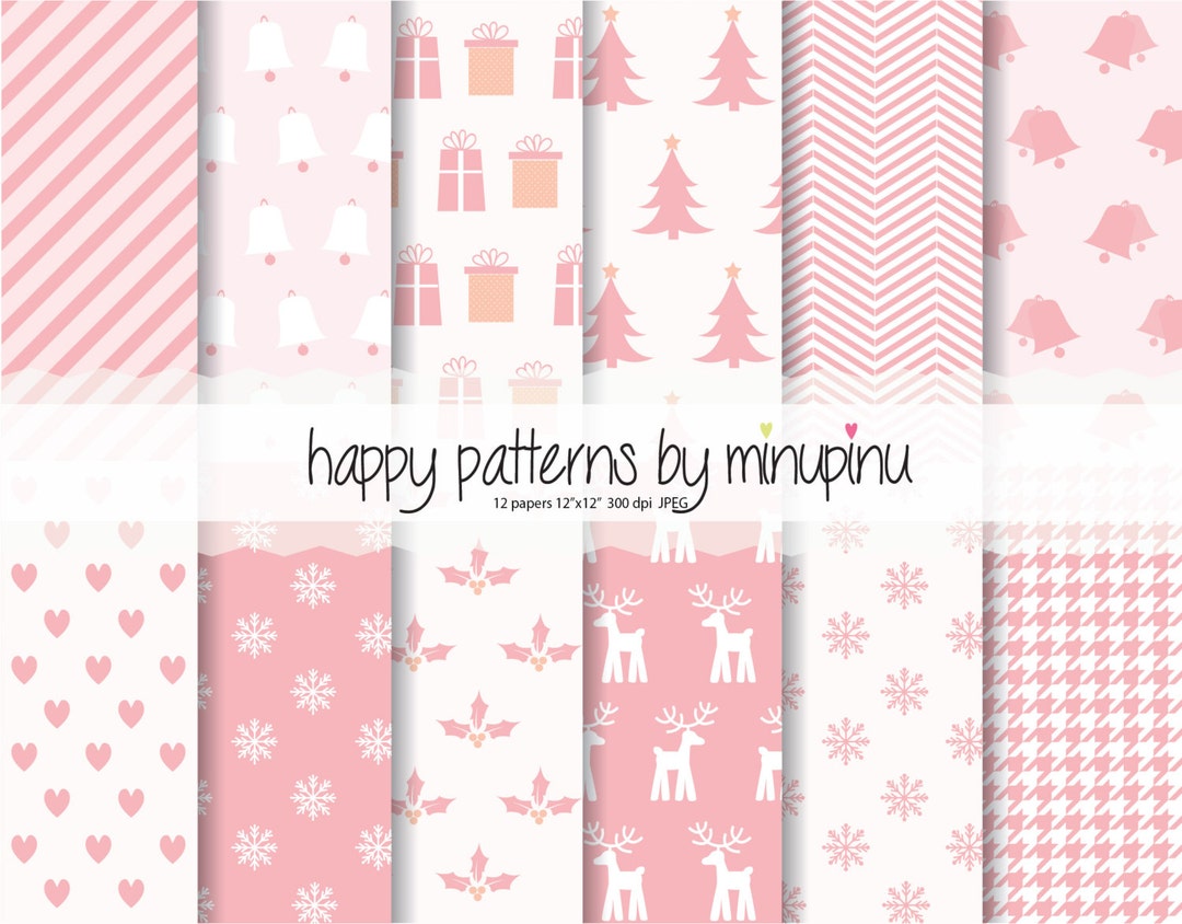 Christmas Digital Paper, Pink Christmas Background, Christmas Tree ...