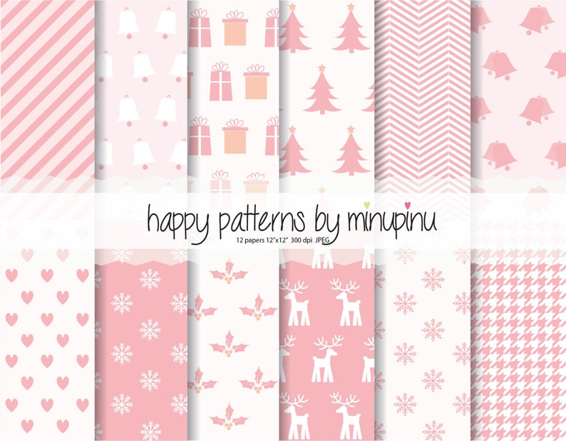 Christmas Digital Paper, Pink Christmas Background, Christmas Tree ...