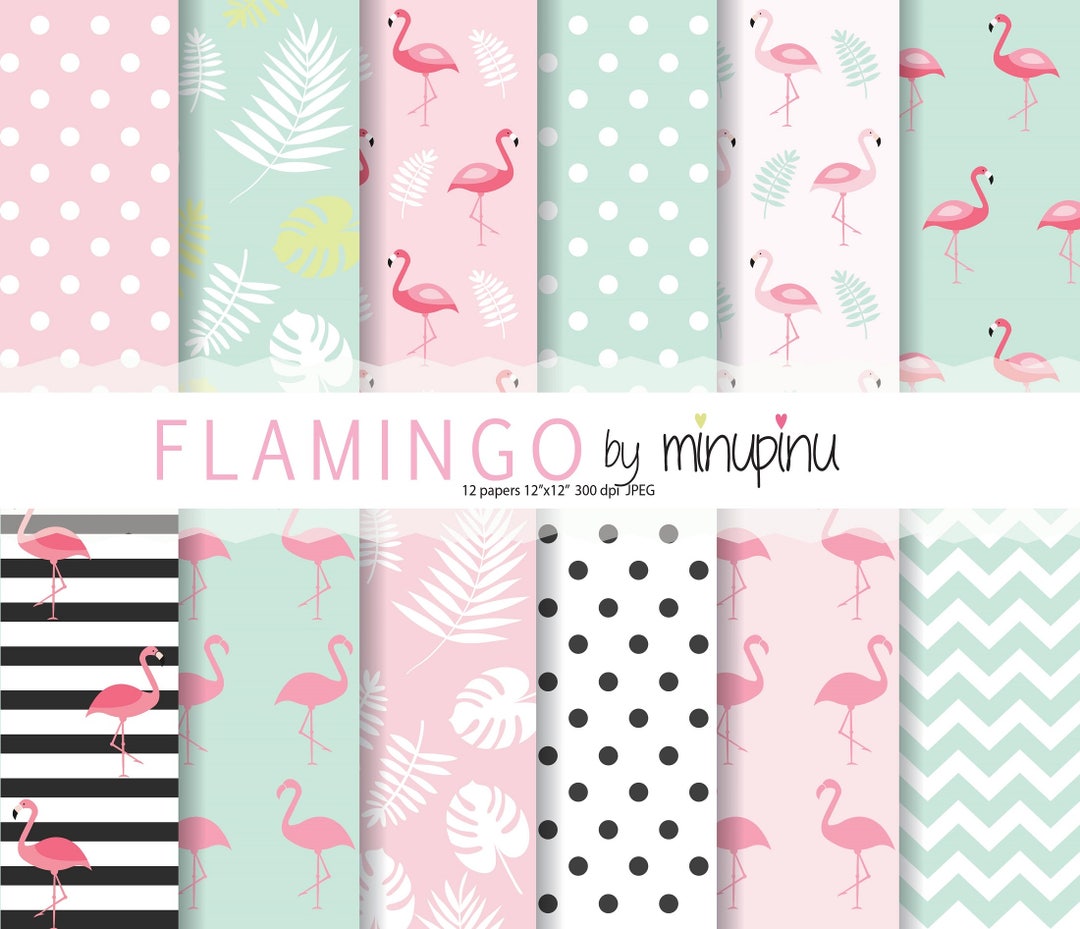 Flamingo Digital Paper, Pink and Mint Flamingos Background, Digital ...