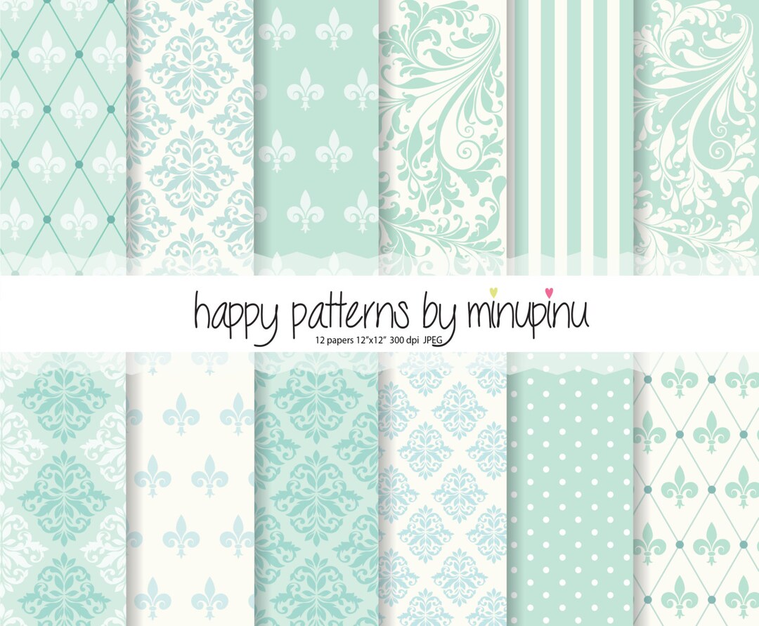 Damask Digital Paper, Mint Damask Digital Paper Pack With Classical ...