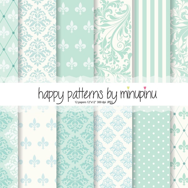 Mint Damask - Etsy