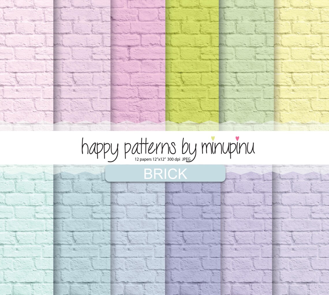 Brick Digital Paper, Colorful Brick Patterns, Brick Texture in Pastel ...
