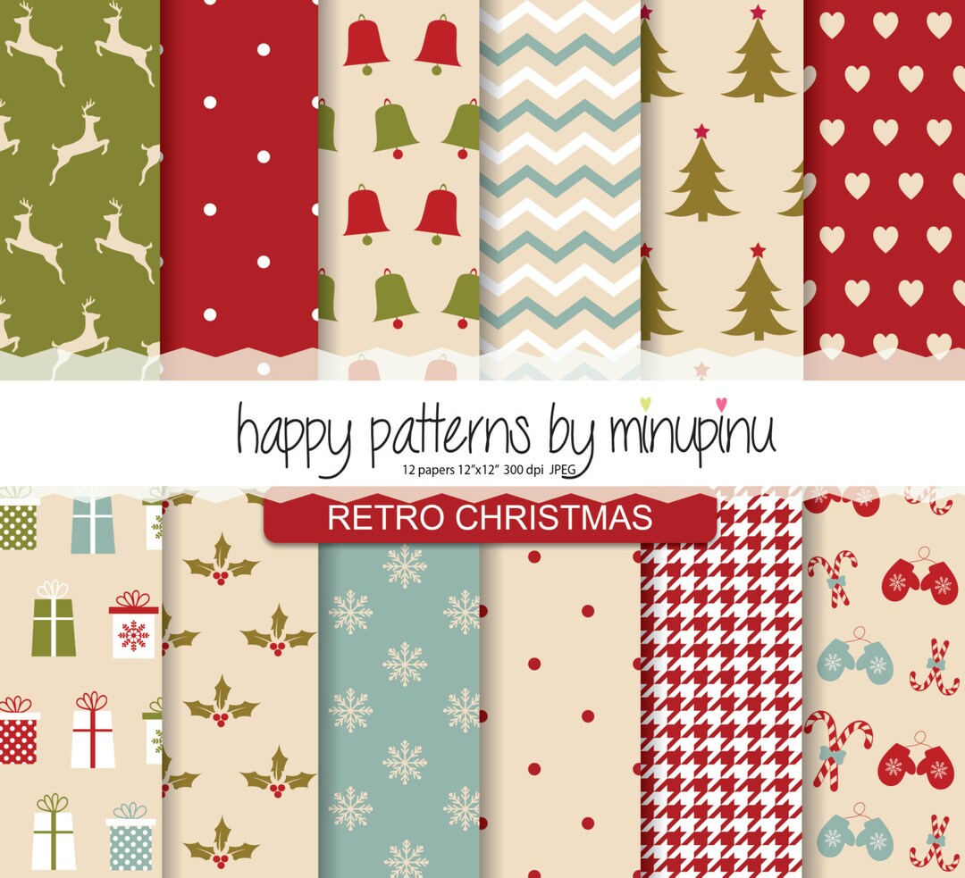 Retro Christmas Digital Paper, Holiday Scrapbook Paper, Vintage ...