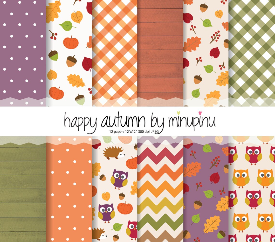 Autumn Digital Paper, Fall Patterns With Leaves Acorns Pumpkin Baby ...