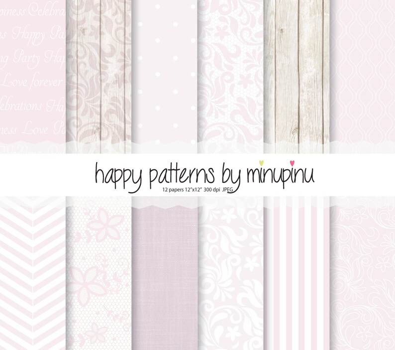 Wedding Digital Paper, Blush Pink Wedding Patterns, Romantic Pink ...