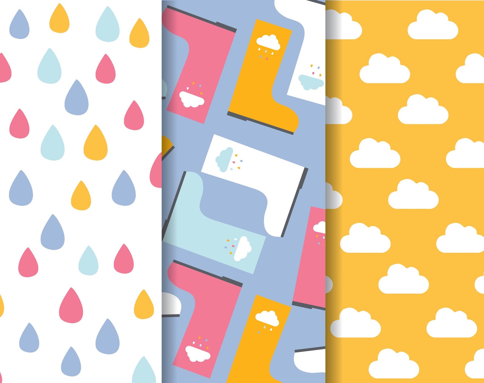 Rain Digital Paper, Spring Rain, Cloud and Raindrop Pattern, Umbrella ...