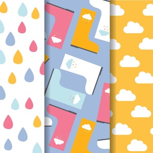 Rain Digital Paper, Spring Rain, Cloud and Raindrop Pattern, Umbrella ...