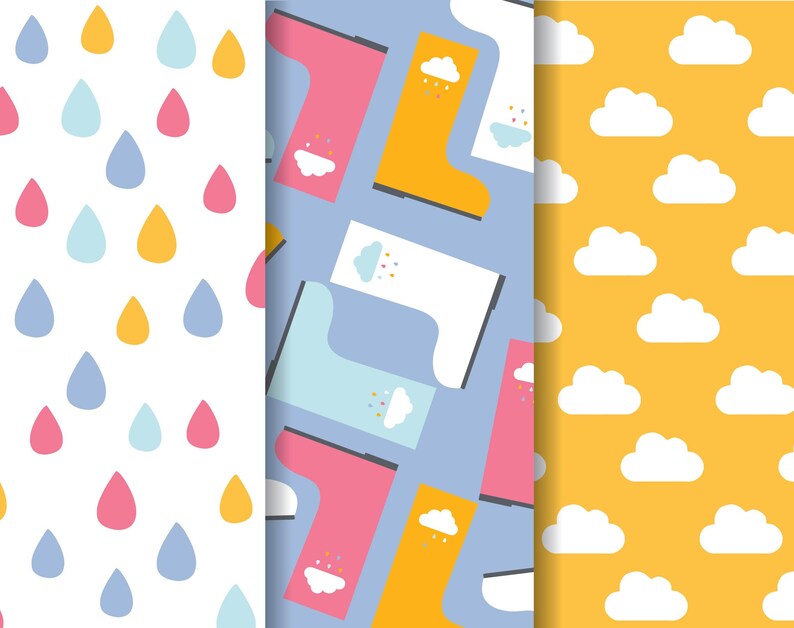 Rain Digital Paper, Spring Rain, Cloud and Raindrop Pattern, Umbrella ...