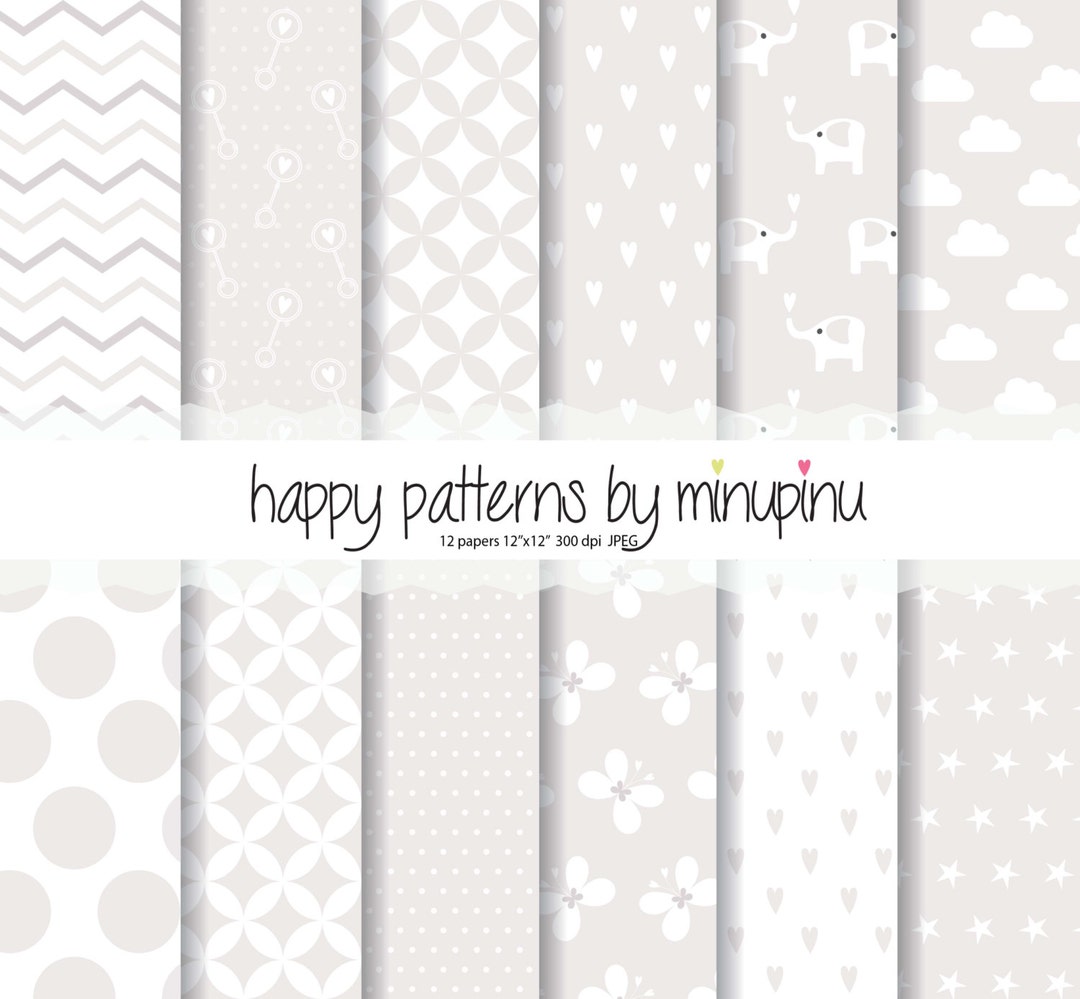 Baby Digital Paper, Butterflies, Elephants, Chevron, Stars, Hearts ...