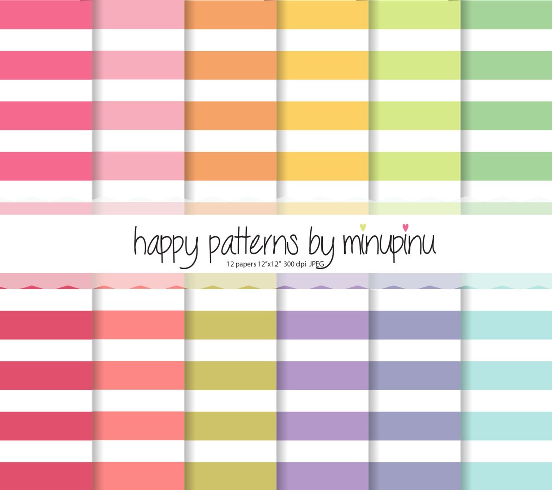 Stripes Digital Paper, Colorful Bold Stripes, Pink Orange Yellow Green ...