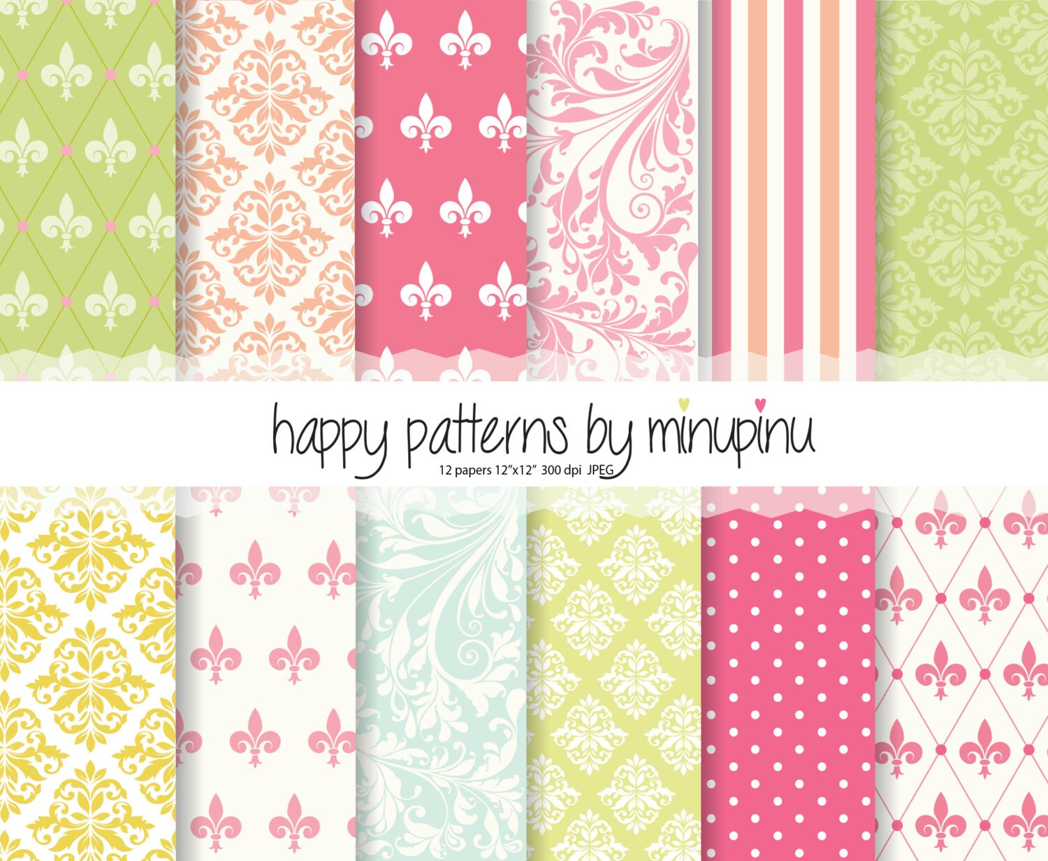 Damask Digital Paper Spring Damask With Classical Elements in - Etsy