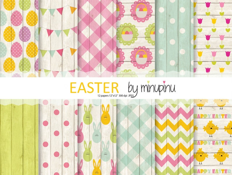 Easter Digital Paper , Happy Easter Patterns on Wood Background With ...