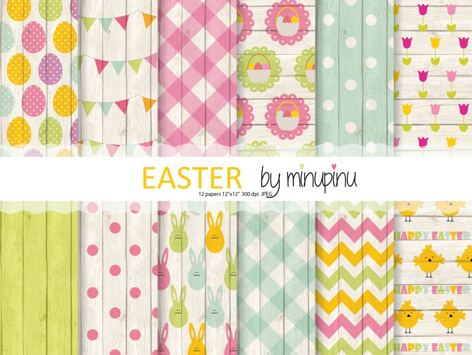 Easter Digital Paper , Happy Easter Patterns on Wood Background With ...