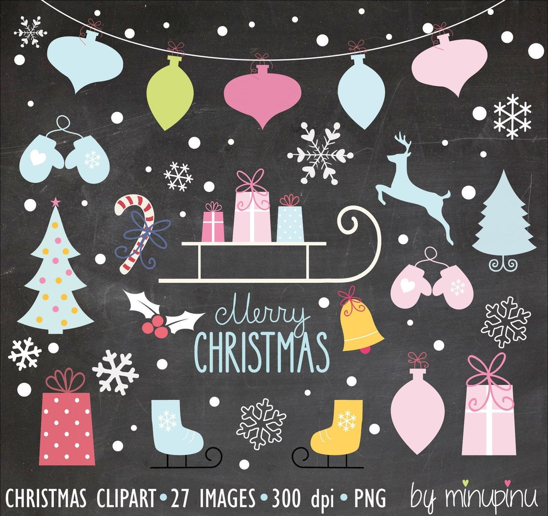 Christmas Clipart, Chalkboard Christmas Clipart, Holiday Clipart ...