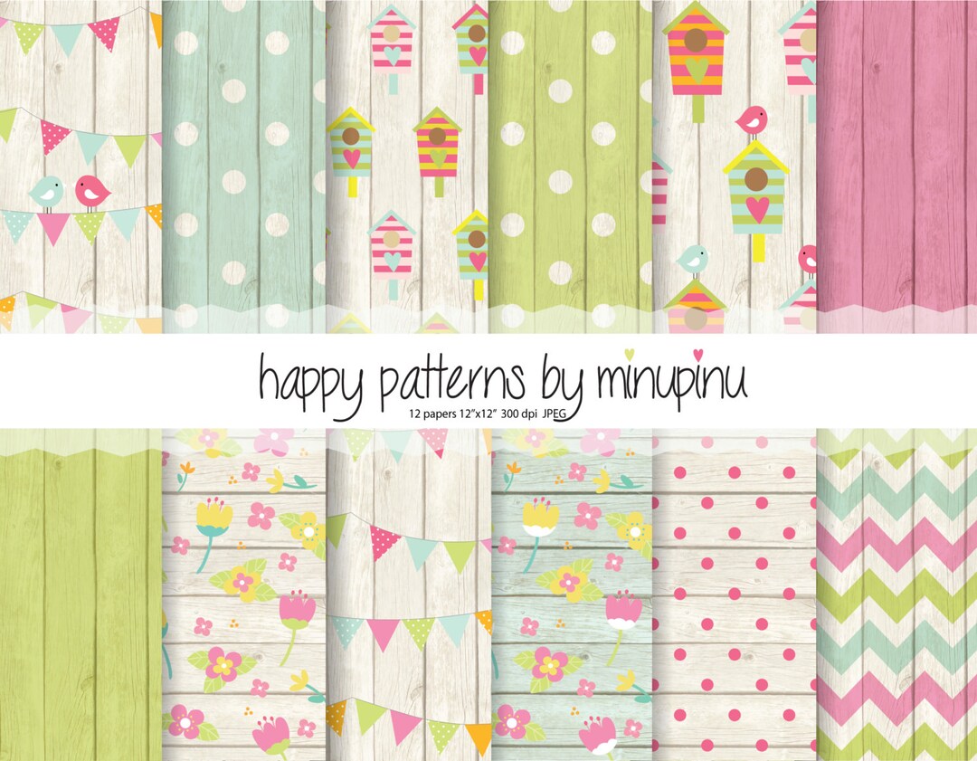 Spring Digital Paper, Spring Celebrations Digital Paper on Wood ...