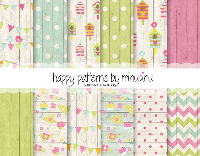 Spring Digital Paper, Spring Celebrations Digital Paper on Wood ...