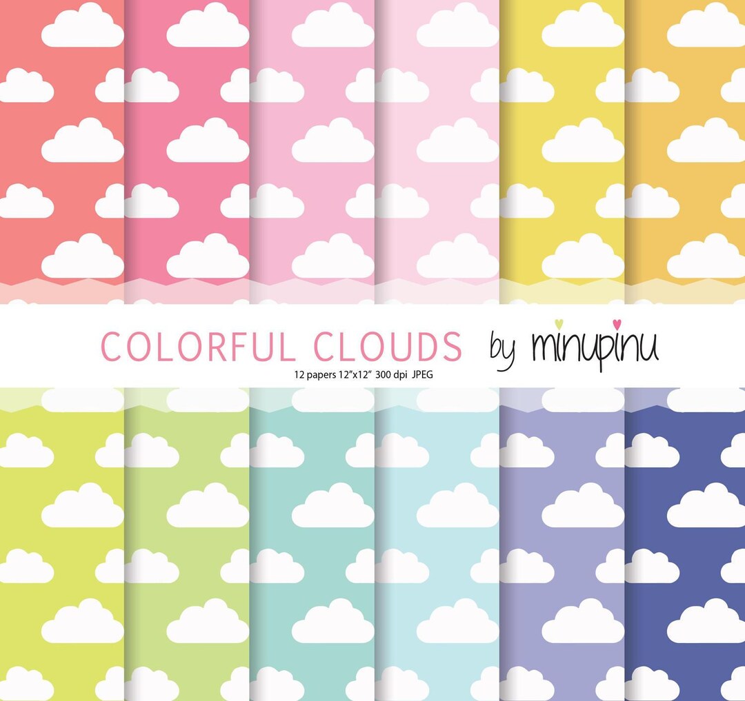 Clouds Digital Paper, Colorful Clouds Background in Red Pink Yellow ...