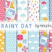 Rain Digital Paper, Spring Rain, Cloud and Raindrop Pattern, Umbrella ...