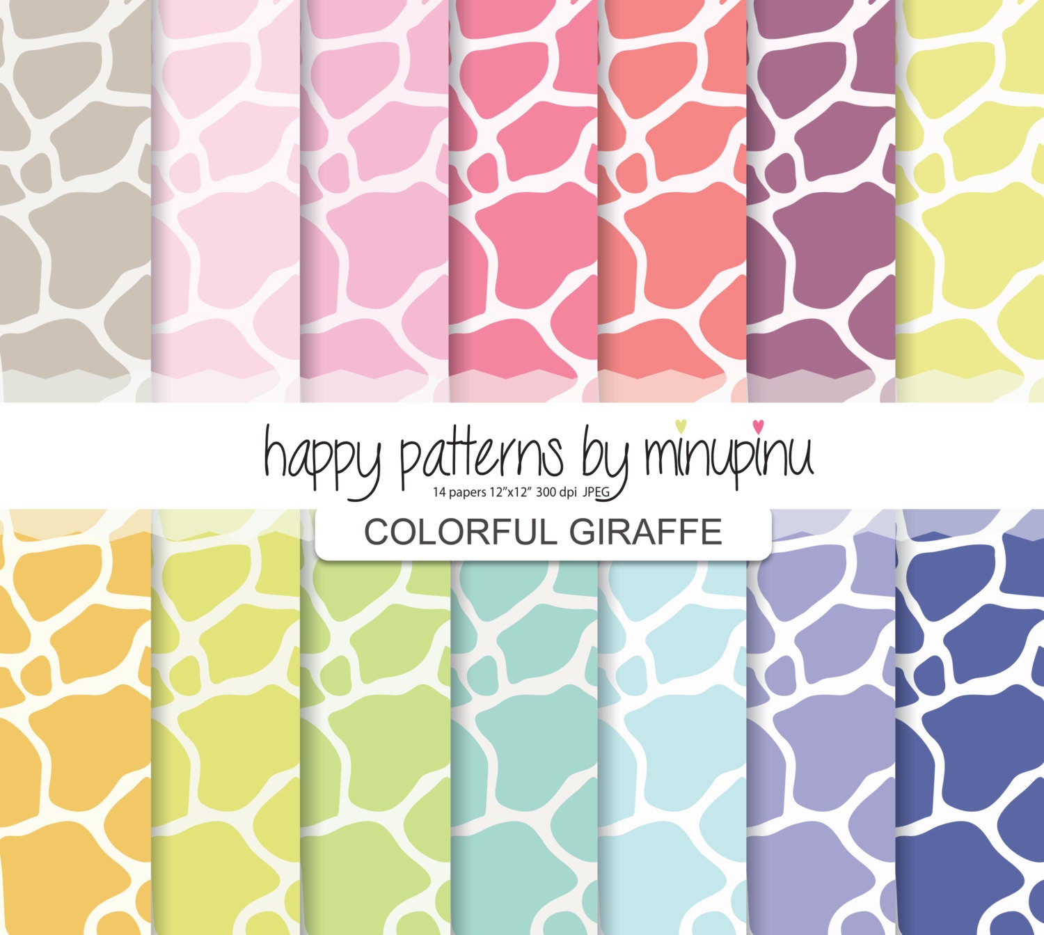 Giraffe Digital Paper, Colorful Giraffe Patterns, Safari Animal Print ...