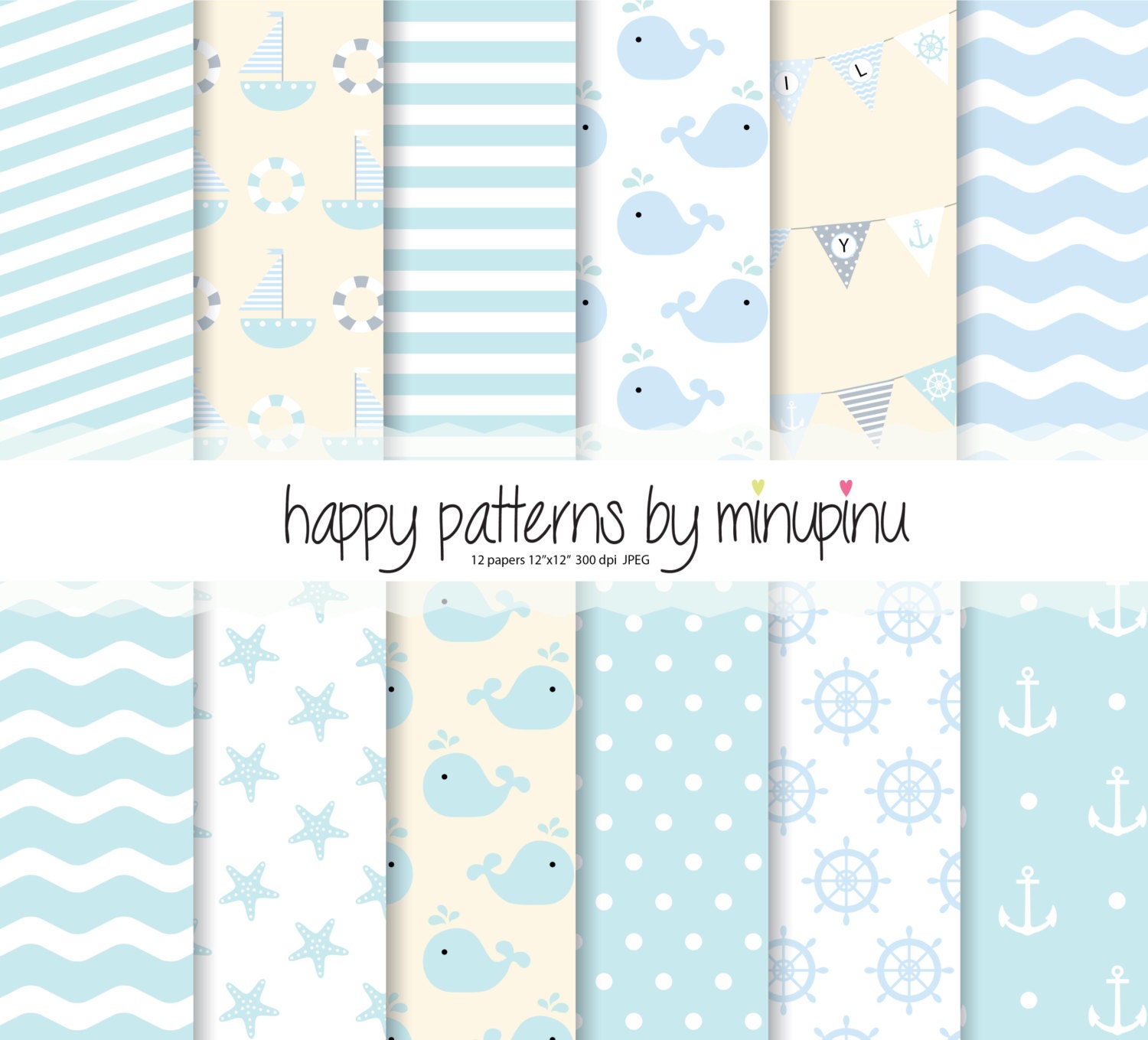 Nautical Digital Paper, Baby Boy Nautical, Sweet Baby Blue Nautical ...