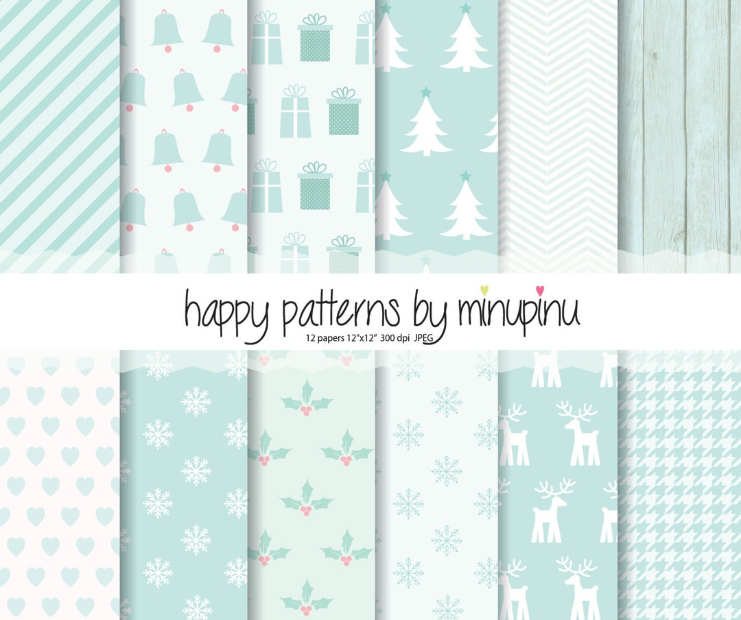 Christmas Digital Paper, Mint Christmas, Chrismas Tree, Snowflakes ...