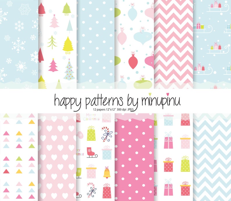 Joyful Christmas, Christmas Digital Paper, Sweet Christmas Patterns ...