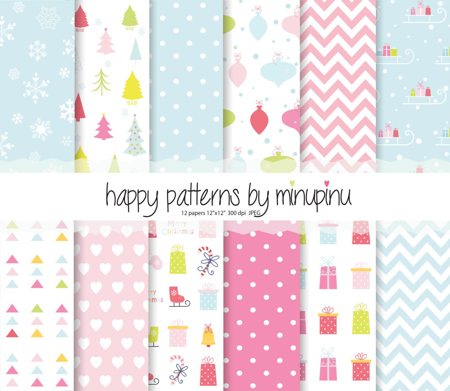 Joyful Christmas, Christmas Digital Paper, Sweet Christmas Patterns ...