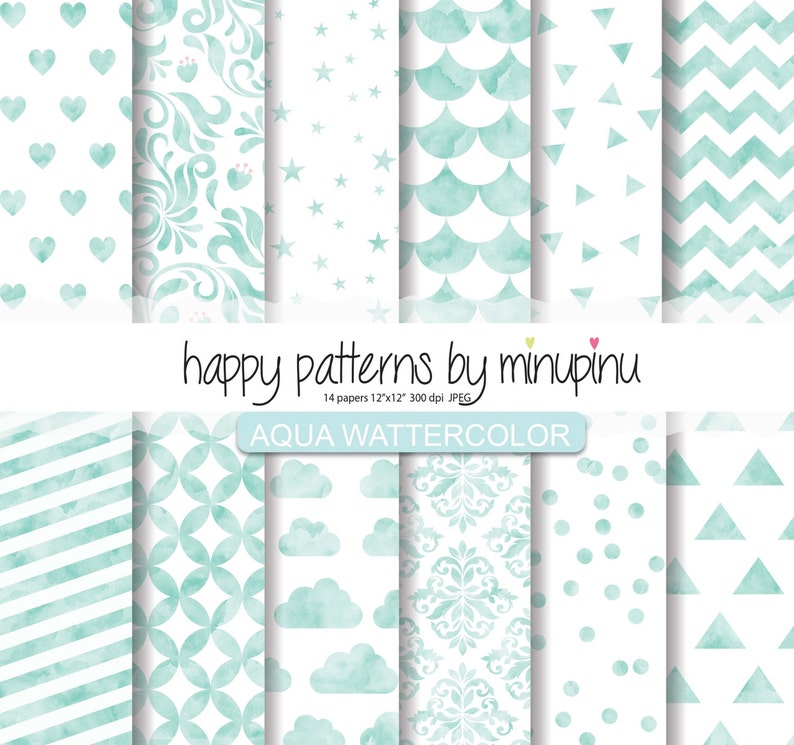 Watercolor Digital Paper, Aqua Watercolor Background, Watercolor ...