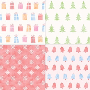 Christmas Digital Paper, Watercolor Christmas Scrapbook Paper ...