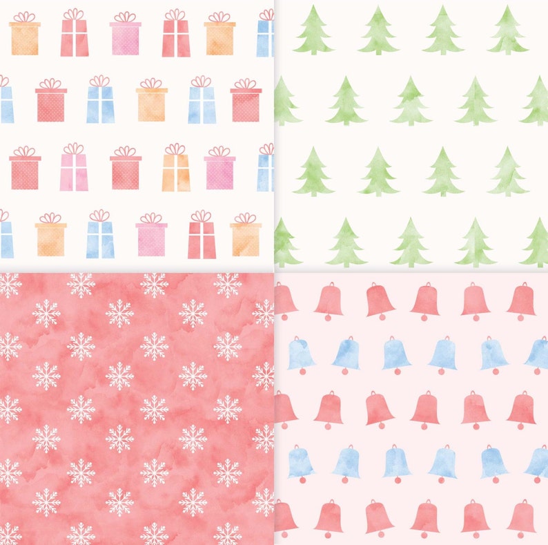 Christmas Digital Paper, Watercolor Christmas Scrapbook Paper ...
