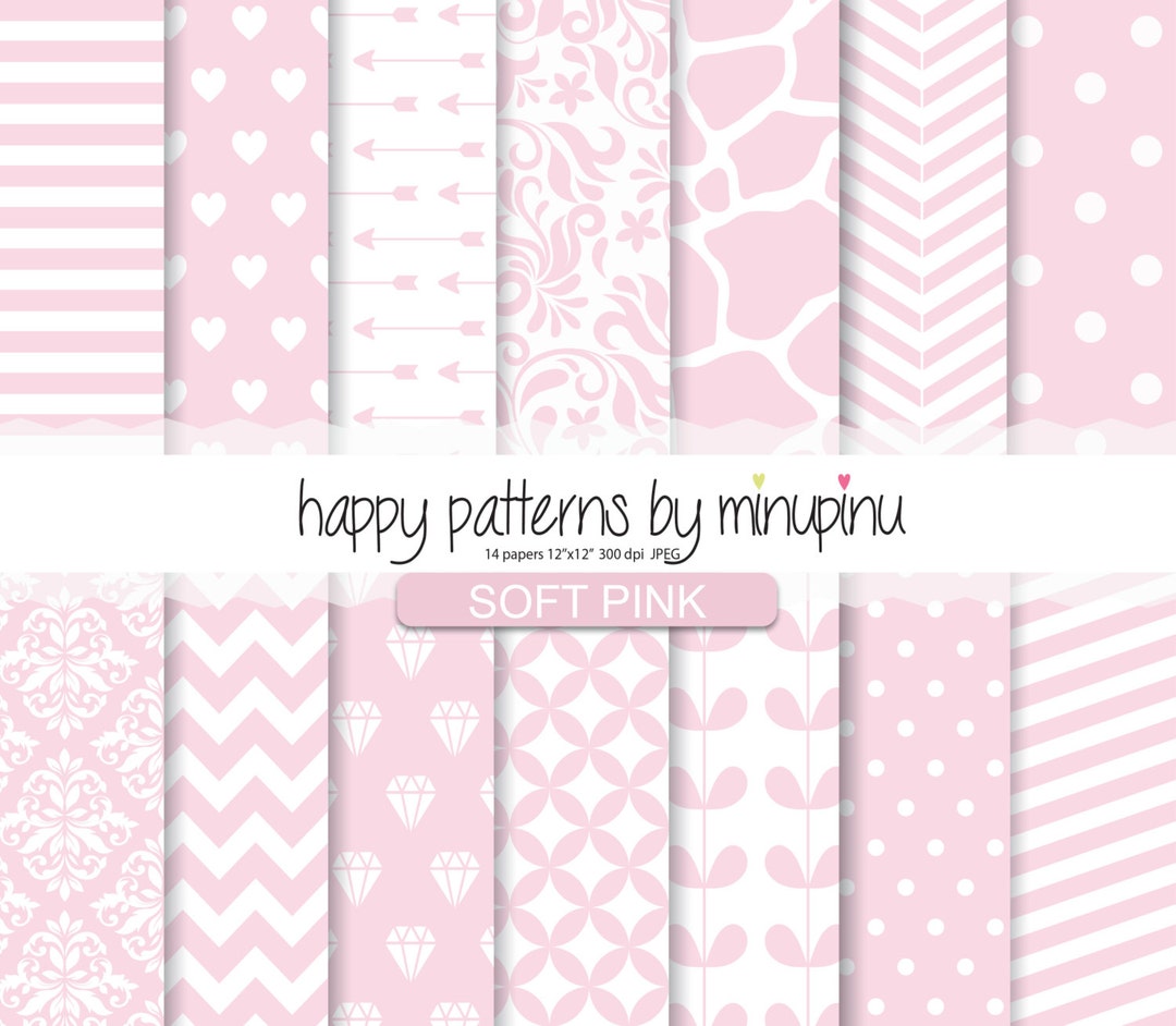 Pink Digital Paper, Soft Pink Patterns, Baby Pink Scrapbook Paper With ...