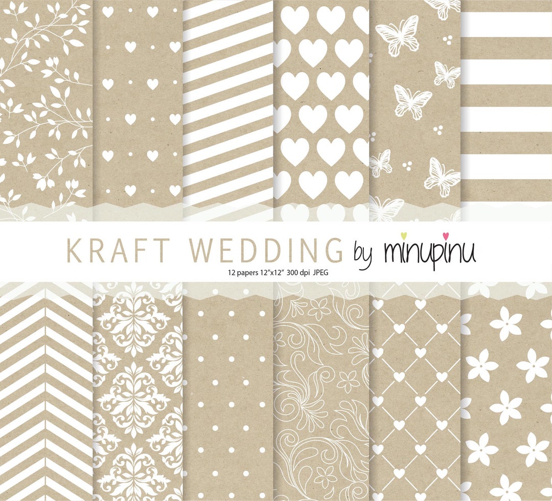 Wedding Digital Paper, Kraft Wedding Paper, Romantic Paper, Flowers ...