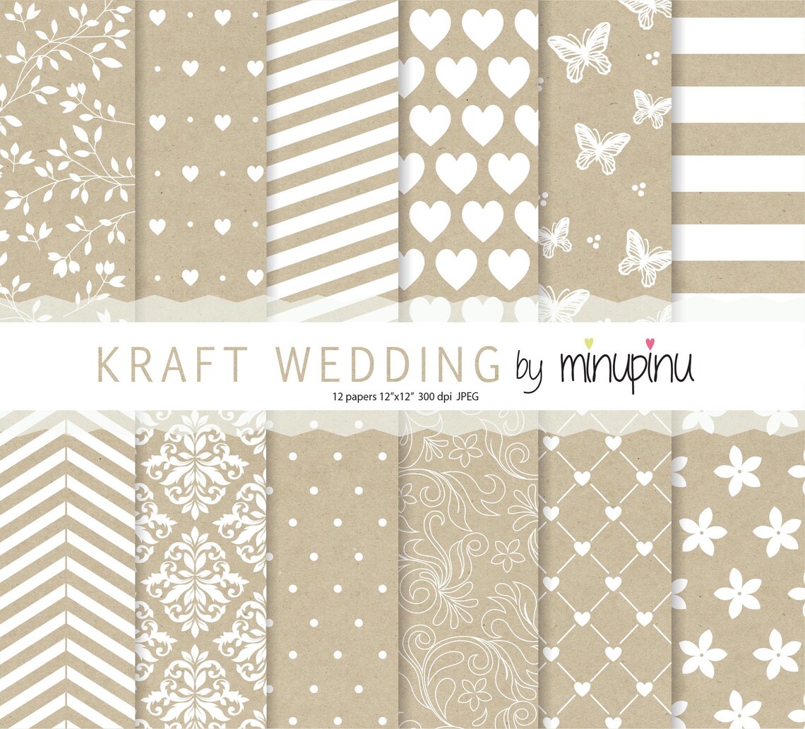 Wedding Digital Paper, Kraft Wedding Paper, Romantic Paper, Flowers ...