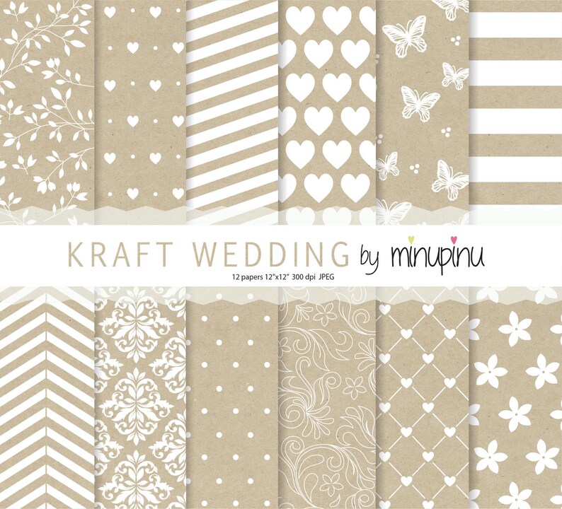 Wedding Digital Paper, Kraft Wedding Paper, Romantic Paper, Flowers ...