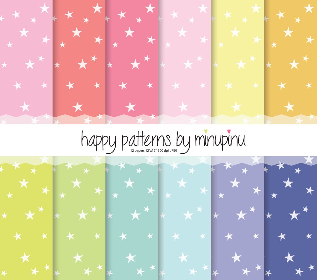 Stars Digital Paper, Colorful Stars Patterns, Stars in Fresh Colors ...