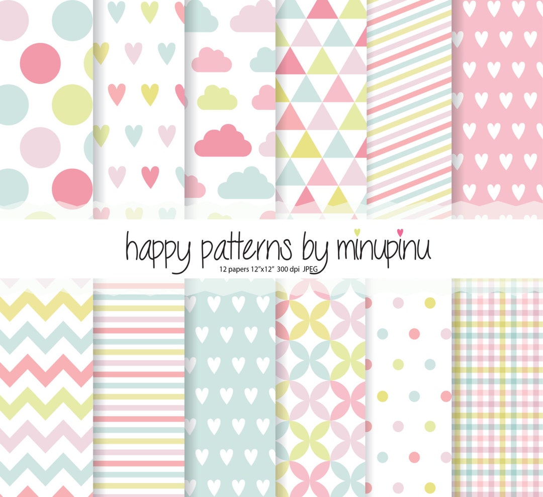 Scrapbook Digital Paper, Cotton Candy Cute Blue Pink and Green Patterns ...