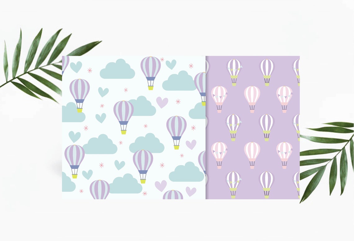 Hot Air Balloon Digital Paper, Violet and Pink Hot Air Balloon, Balloon ...