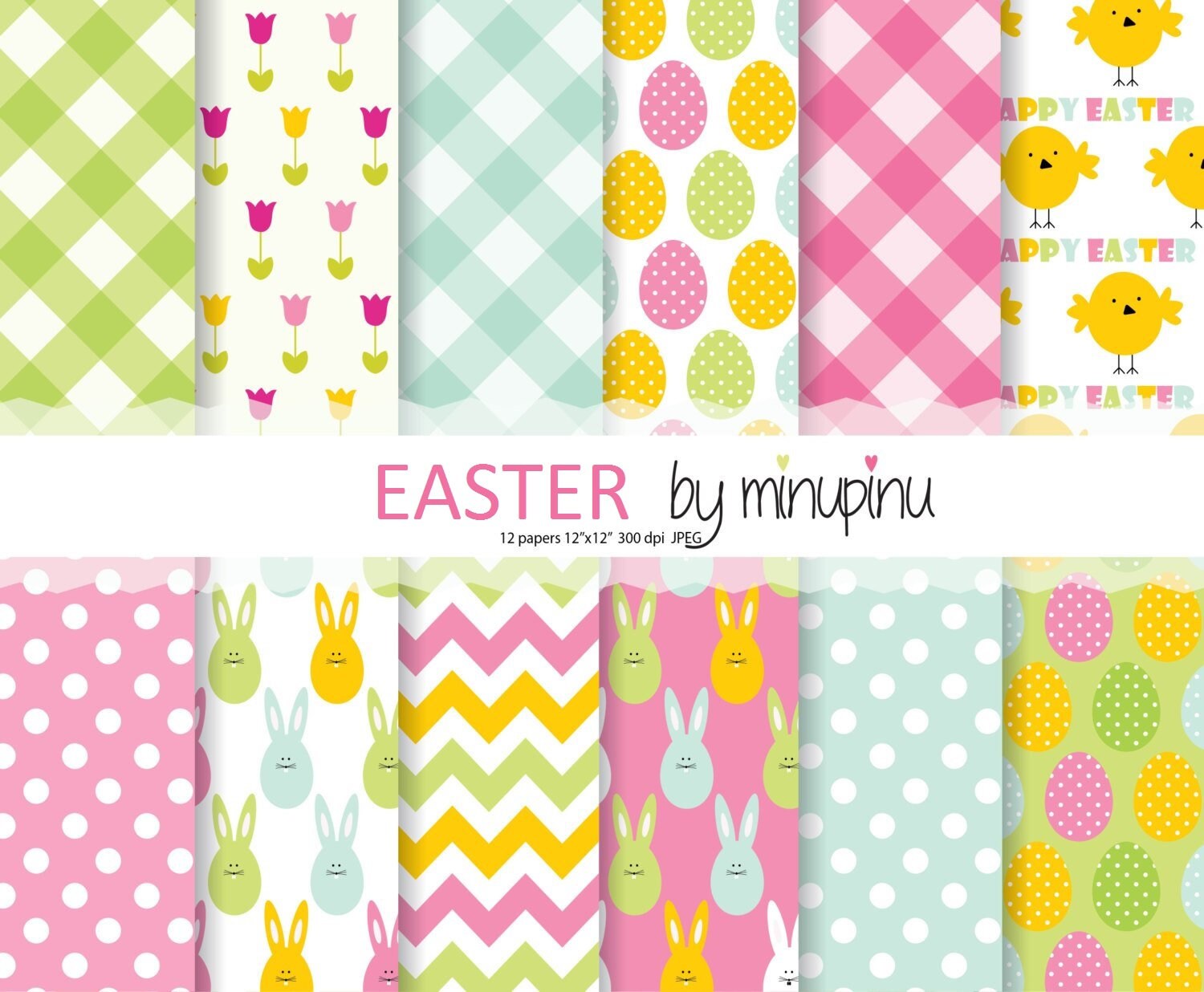 Easter Digital Paper, Easter Patterns With Easter Bunny, Easter Eggs ...