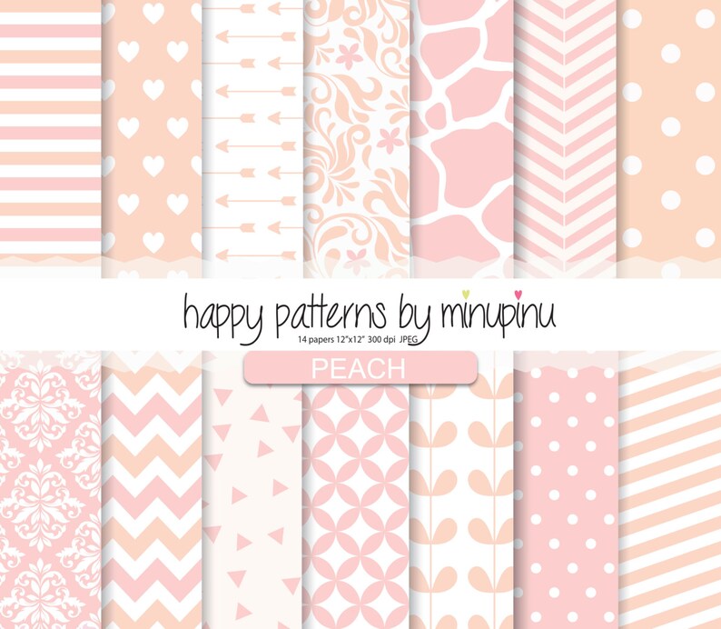 Peach Digital Paper, Peach Patterns, Pastel Peach Scrapbook Paper With ...
