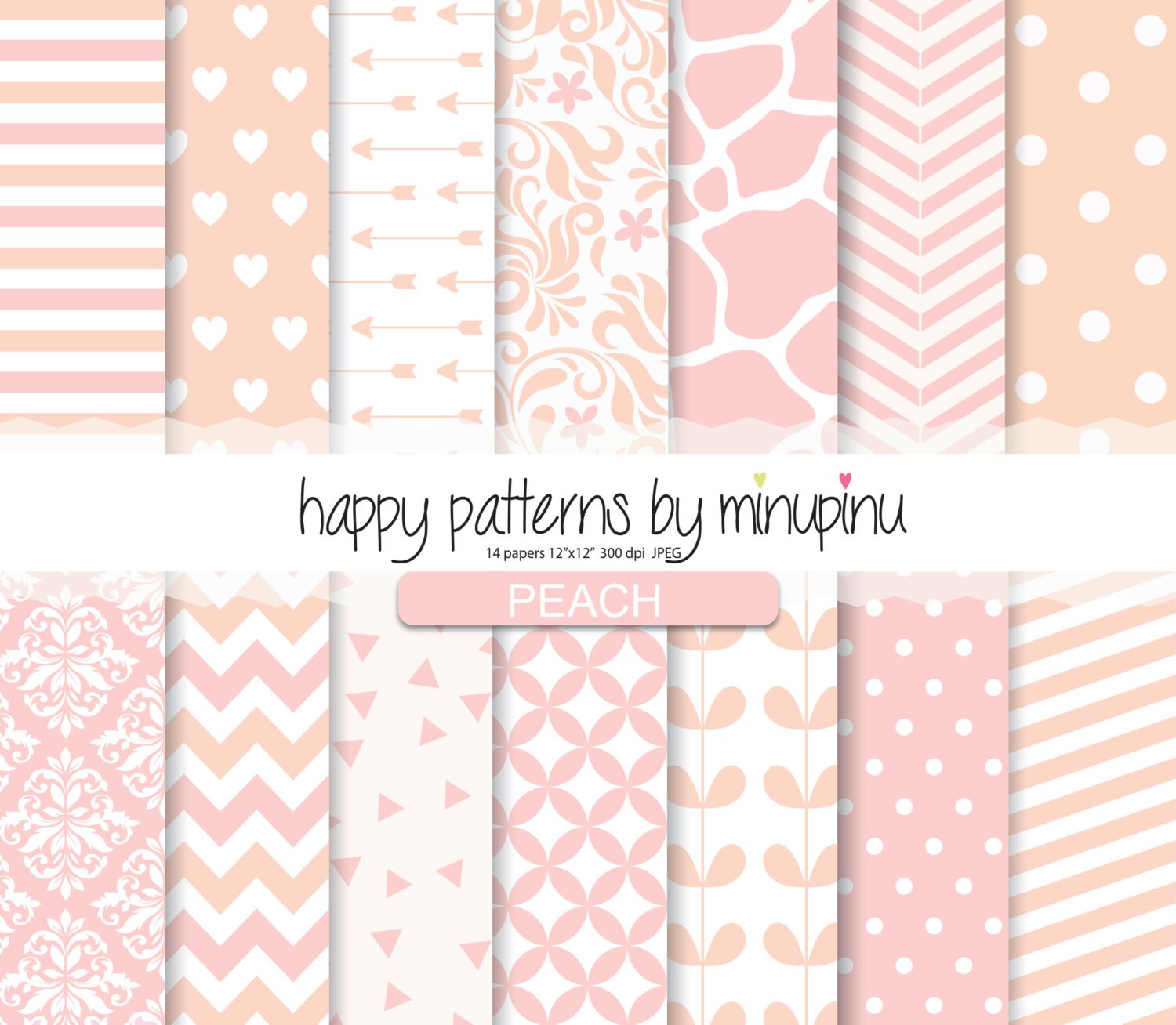 Peach Digital Paper, Peach Patterns, Pastel Peach Scrapbook Paper With ...
