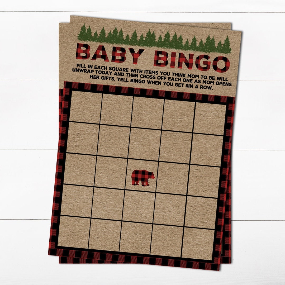 Lumberjack Baby Shower Gift Bingo Game - Buffalo Plaid Baby Shower Game ...