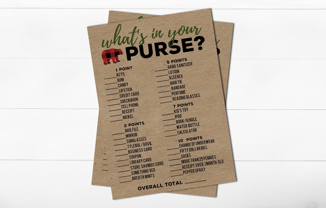 What's in Your Purse Baby Shower Game Purse Scavenger - Etsy
