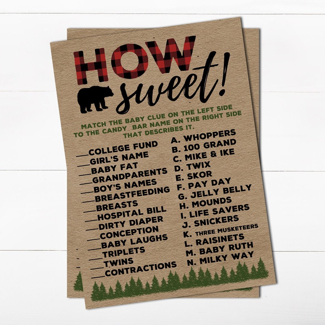 Candy Bar Matching Baby Shower Game Red Buffalo Plaid Baby Shower Game ...