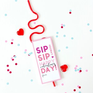 Printable Sip Sip Hooray Valentine - Silly Straw Valentine Card Instant ...