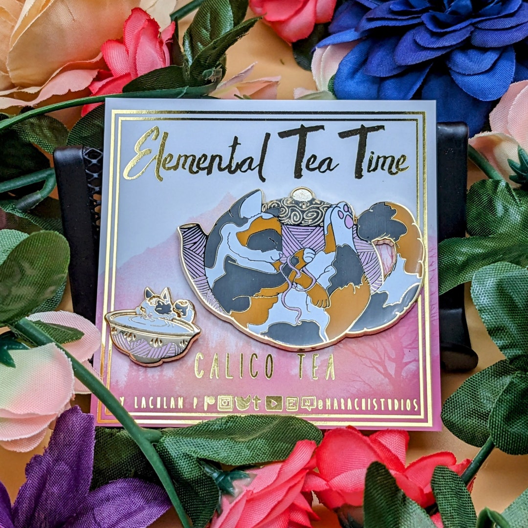 Calico Teapot and Teacup Enamel Pins - Etsy