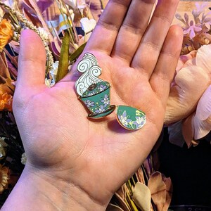 Green Tea Steeper and Teacup Enamel Pins - Etsy