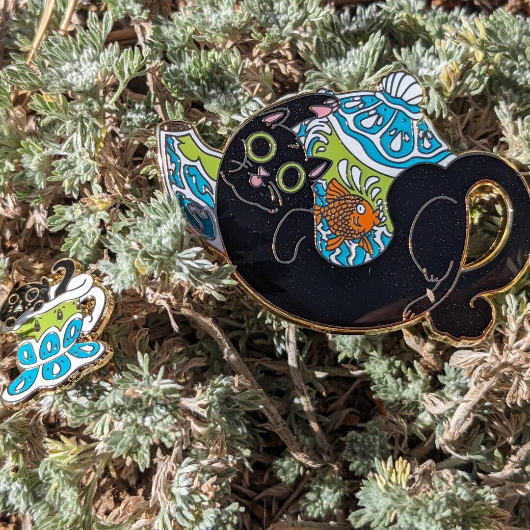 Black Cat Teapot and Teacup Enamel Pins - Etsy