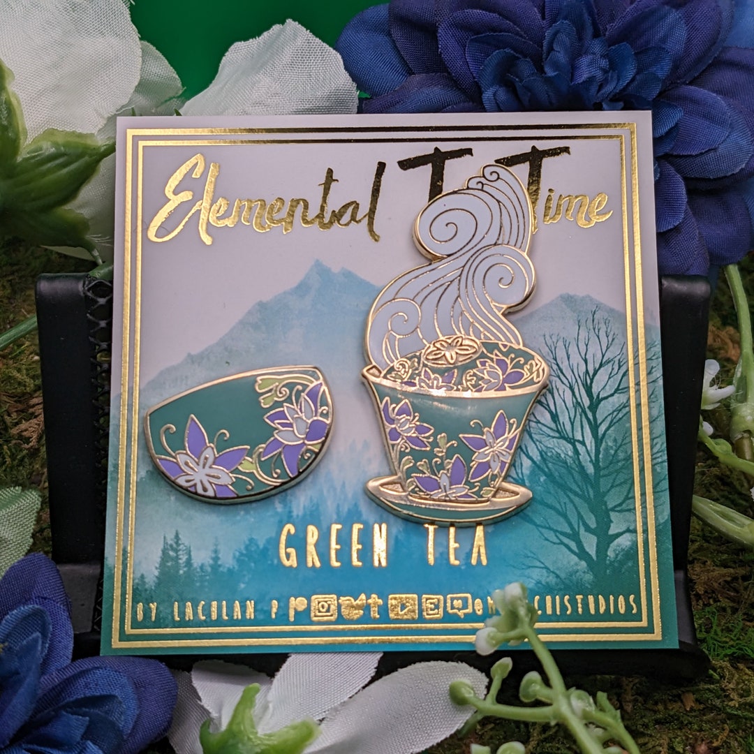 Green Tea Steeper and Teacup Enamel Pins - Etsy