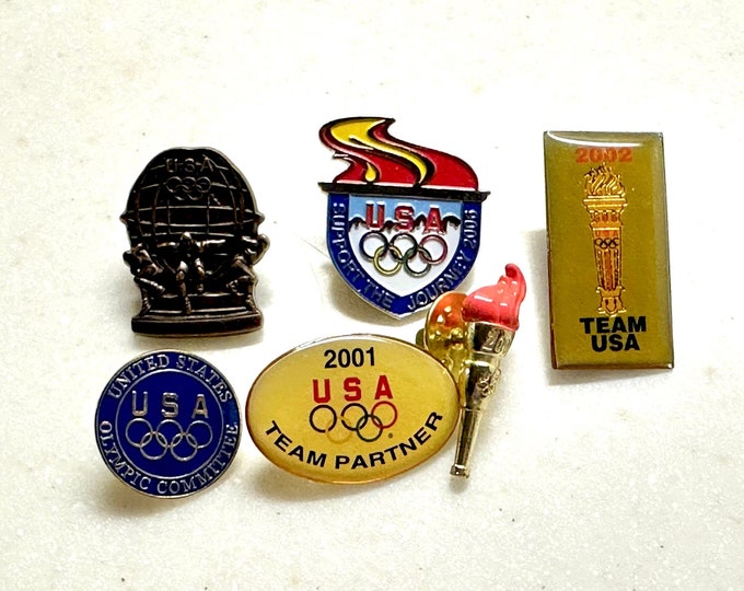 Vintage 6 Olympic Pins Olympic Committee, Torch, Visa, Team, Etc. Lapel ...