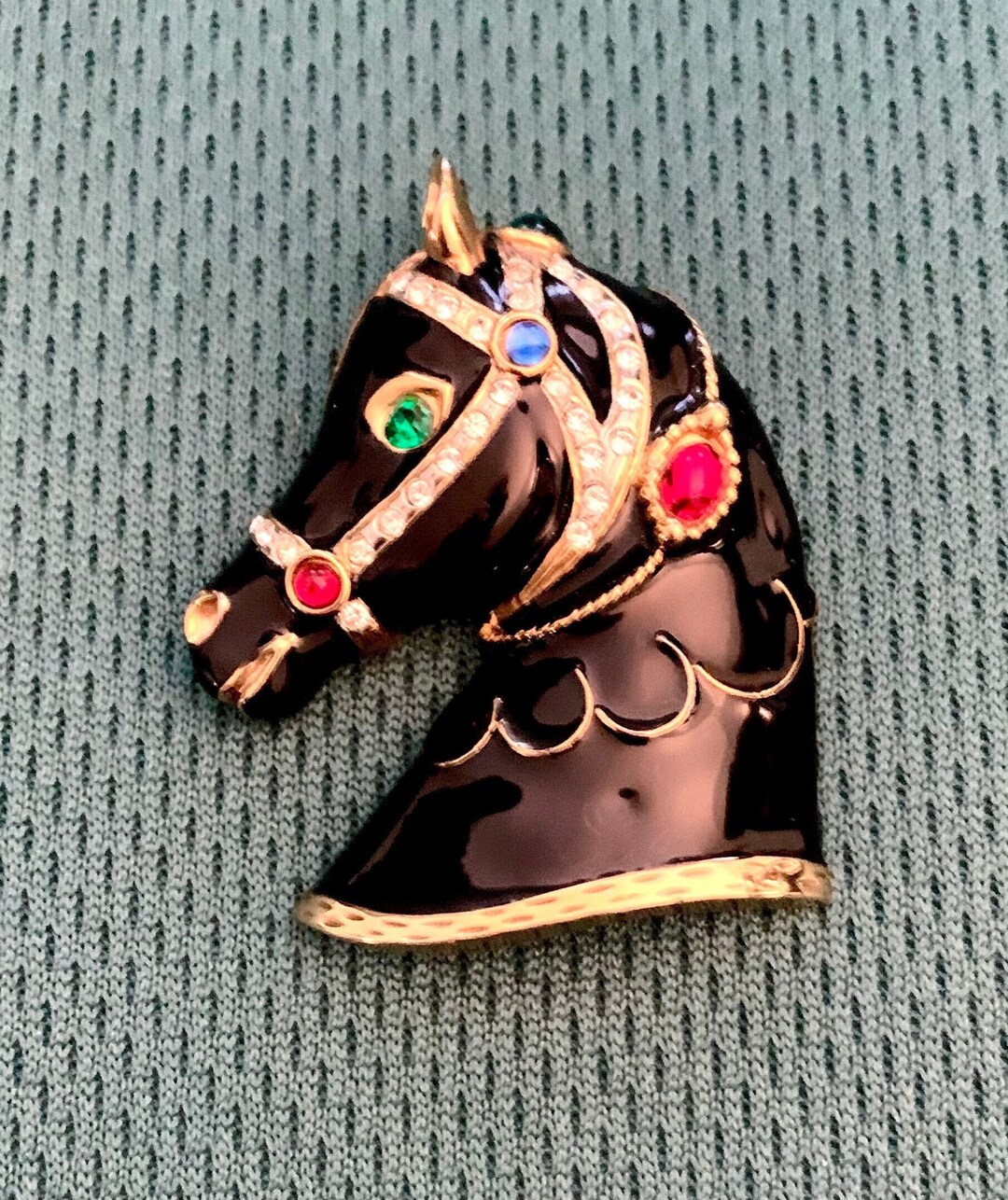 Gene-verri Gem Craft Signed Glossy Black Enamel Horse Head Brooch - Etsy